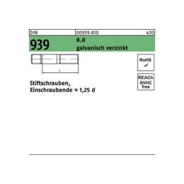 Reyher Stiftschraube 100er Pack Stiftschraube DIN 939 M16x80 8.8 galv.verz. Einschraubende=