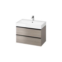 KOLMAN Waschbeckenunterschrank Badmöbel Set VIRGO 80 Badezimmerschrank (Schwarz Möbelgriffe) mit Schubladen & Keramikwaschbecken