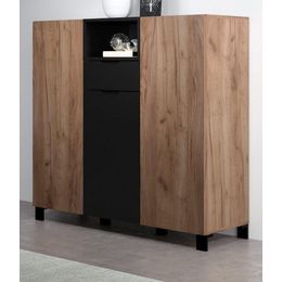 TRENDTEAM Highboard Kendo (Schrank in Eiche Tabak und schwarz matt