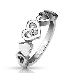 BUNGSA Fingerring 49 (15.6) Ring 5 Herzen Liebe Love mit Kristall silber aus Edelstahl (Ring)
