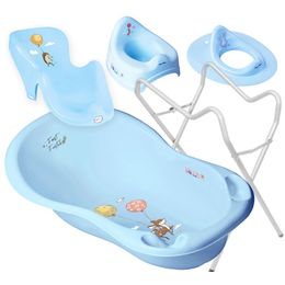 Tega-Baby Babybadewanne 4 Teile Set FOREST Blau + Ständer Weiss