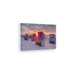 WallSpirit Leinwandbild "Strandkörbe im Sonnenuntergang"