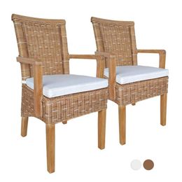 soma Sessel Soma Esszimmer-Stühle-Set mit Armlehnen 2 Stück Rattanstuhl braun Pert