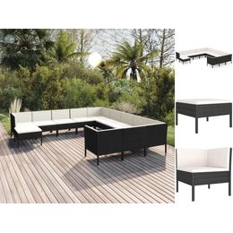 vidaXL Garten-Essgruppe 12-tlg Garten Lounge Set mit Auflagen Polyrattan Schwarz Sitzgruppe Se