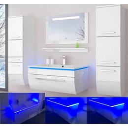 Homeline Badmöbel-Set Badmöbel Set Weiß Hochglanz lackiert LED System tauschsystem