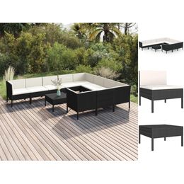 vidaXL Garten-Essgruppe 11-tlg Garten Lounge Set mit Auflagen Polyrattan Schwarz Sitzgruppe Se