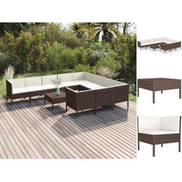 vidaXL Garten-Essgruppe 11-tlg Garten Lounge Set mit Auflagen Polyrattan Braun Sitzgruppe Set