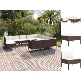 vidaXL Garten-Essgruppe 11-tlg Garten Lounge Set mit Auflagen Polyrattan Braun Sitzgruppe Set