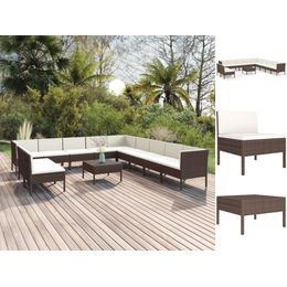 vidaXL Garten-Essgruppe 12-tlg Garten Lounge Set mit Auflagen Polyrattan Braun Sitzgruppe Set