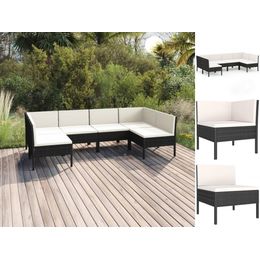 vidaXL Garten-Essgruppe 6-tlg Garten Lounge Set mit Auflagen Polyrattan Schwarz Sitzgruppe Set