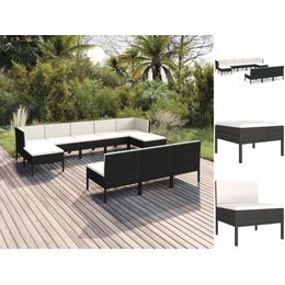 vidaXL Garten-Essgruppe 10-tlg Garten Lounge Set mit Auflagen Polyrattan Schwarz Sitzgruppe Se