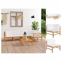 vidaXL Garten-Essgruppe 6-tlg Garten Lounge Set mit Creme Kissen Massivholz Teak Holz Sitzgrup