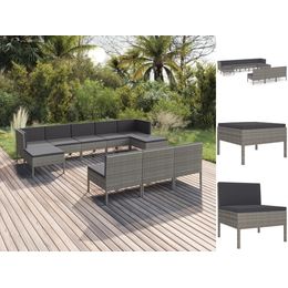 vidaXL Garten-Essgruppe 10-tlg Garten Lounge Set mit Auflagen Polyrattan Grau Sitzgruppe Set L