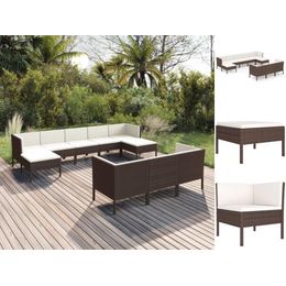 vidaXL Garten-Essgruppe 10-tlg Garten Lounge Set mit Auflagen Polyrattan Braun Sitzgruppe Set
