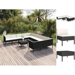 vidaXL Garten-Essgruppe 12-tlg Garten Lounge Set mit Auflagen Polyrattan Schwarz Sitzgruppe Se