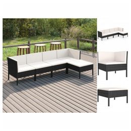 vidaXL Garten-Essgruppe 5-tlg Garten Lounge Set mit Auflagen Polyrattan Schwarz Sitzgruppe Set