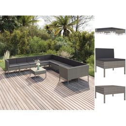 vidaXL Garten-Essgruppe 11-tlg Garten Lounge Set mit Auflagen Polyrattan Grau Sitzgruppe Set L