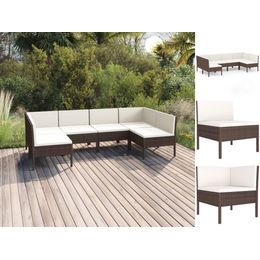 vidaXL Garten-Essgruppe 6-tlg Garten Lounge Set mit Auflagen Polyrattan Braun Sitzgruppe Set L