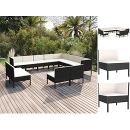 vidaXL Garten-Essgruppe 12-tlg Garten Lounge Set mit Auflagen Polyrattan Schwarz Sitzgruppe Se