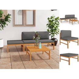 vidaXL Garten-Essgruppe 4-tlg Garten Lounge Set mit Grauen Kissen Massivholz Teak Holz Sitzgru