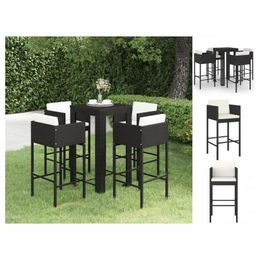 vidaXL Garten-Essgruppe 5-tlg Gartenbar-Set mit Kissen Polyrattan Schwarz Sitzgruppe Set