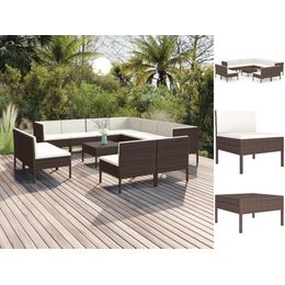 vidaXL Garten-Essgruppe 12-tlg Garten Lounge Set mit Auflagen Polyrattan Braun Sitzgruppe Set