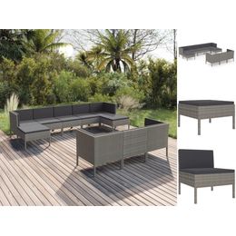 vidaXL Garten-Essgruppe 10-tlg Garten Lounge Set mit Auflagen Polyrattan Grau Sitzgruppe Set L