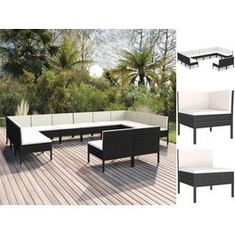 vidaXL Garten-Essgruppe 12-tlg Garten Lounge Set mit Auflagen Polyrattan Schwarz Sitzgruppe Se