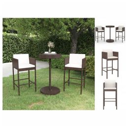 vidaXL Garten-Essgruppe 3-tlg Gartenbar-Set mit Kissen Polyrattan Braun Sitzgruppe Set