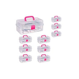 Relaxdays Aufbewahrungsbox 10 x Transparente Plastikbox pink