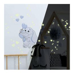 K&L WALL ART K&L Wall Art Wandtattoo Baby Elefant Leuchtsticker Blau 45x60cm selbstklebend