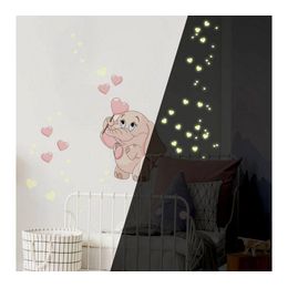 K&L WALL ART K&L Wall Art Wandtattoo Baby Elefant Leuchtsticker Rosa Mädchen 45x60cm selbstklebend