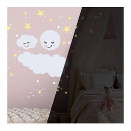 K&L WALL ART K&L Wall Art Wandtattoo Sterne Wolke Mond Leuchtsticker Gelb 100x100cm selbstklebend