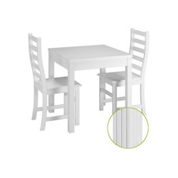 ERST-HOLZ Essgruppe Essecke mit Tisch und 2 Stühle Kiefer Massivholz waschweiß