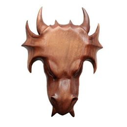 HOPLO Wanddekoobjekt Drache aus Holz Wandschmuck Wand Deko Wandbild Drachenkopf geschnitzt