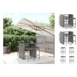 vidaXL Garten-Essgruppe 5-tlg Gartenbar-Set mit Kissen Grau Polyrattan Bar Set