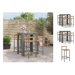 vidaXL Garten-Essgruppe 5-tlg Gartenbar-Set Grau Polyrattan Massivholz Akazie Bar Set