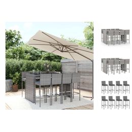 vidaXL Garten-Essgruppe 9-tlg Gartenbar-Set mit Kissen Grau Polyrattan Bar Set