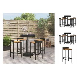 vidaXL Garten-Essgruppe 5-tlg Gartenbar-Set Schwarz Polyrattan Massivholz Akazie Bar Set