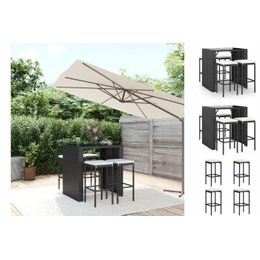 vidaXL Garten-Essgruppe 5-tlg Gartenbar-Set mit Kissen Schwarz Polyrattan Bar Set