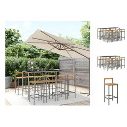 vidaXL Garten-Essgruppe 9-tlg Gartenbar-Set Grau Polyrattan Massivholz Akazie Bar Set