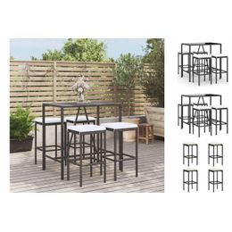 vidaXL Garten-Essgruppe 5-tlg Gartenbar-Set mit Kissen Schwarz Polyrattan Bar Set