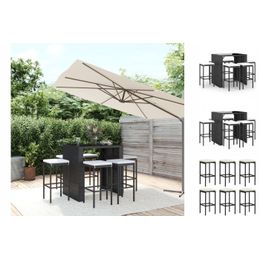 vidaXL Garten-Essgruppe 7-tlg Gartenbar-Set mit Kissen Schwarz Polyrattan Bar Set