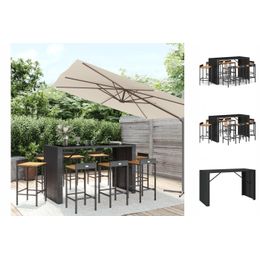 vidaXL Garten-Essgruppe 9-tlg Gartenbar-Set Schwarz Polyrattan Massivholz Akazie Bar Set