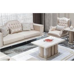 JVmoebel Wohnzimmer-Set Luxus Sofagarnitur Sofa 31 Sitzer Sessel Dreisitzer Stoff 3tlg Beige