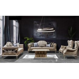 JVmoebel Wohnzimmer-Set Luxus Sofagarnitur Sofa 3311 Sitzer Sessel Couchtisch 5tlg Beige