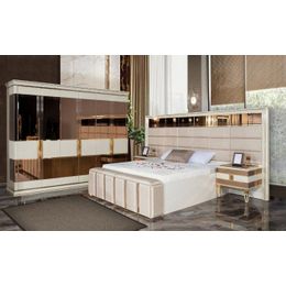 JVmoebel Schlafzimmer-Set Luxus Garnitur Schlafzimmer Doppelbett Modern Beige Gold Set