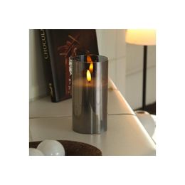 MARELIDA LED-Kerze im Glas LED Windlicht Echtwachs flackernd Timer H: 15cm rund grau