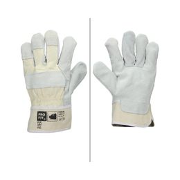 ECD Germany Arbeitshandschuh-Set Rindspaltleder-Handschuhe Leder Arbeitshandschuhe Schutzhandschuhe 12 Paar Pro-Fit® Größe 10-XL Natur Canvas-Stulpe