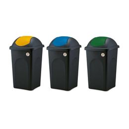Kreher Mülltrennsystem Set: 3 x Abfalleimer mit Schwingdeckel 60 Liter in Blau